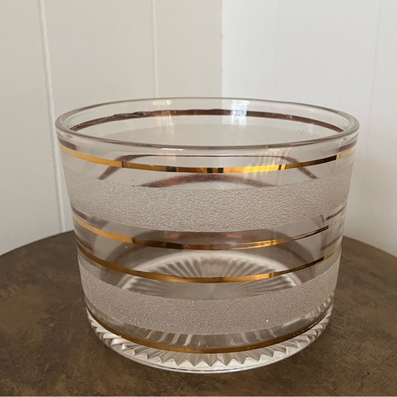 Dining | Vintage Frosted And Gold Striped Ice Bucket | Poshmark